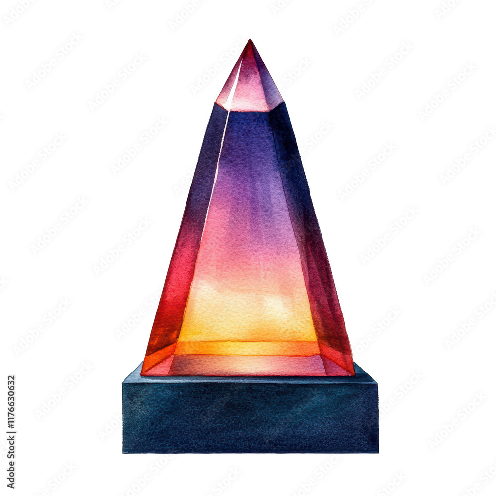 Multicolor pyramid-shaped crystal watercolor illustration featuring a ...