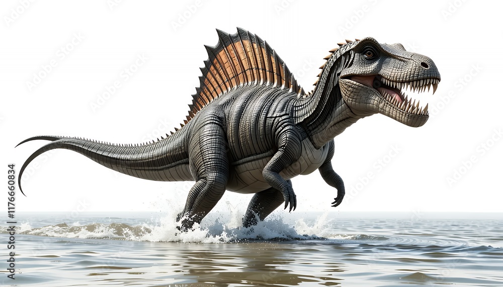 Стоковое фото «Spinosaurus running through shallow water: A digital ...