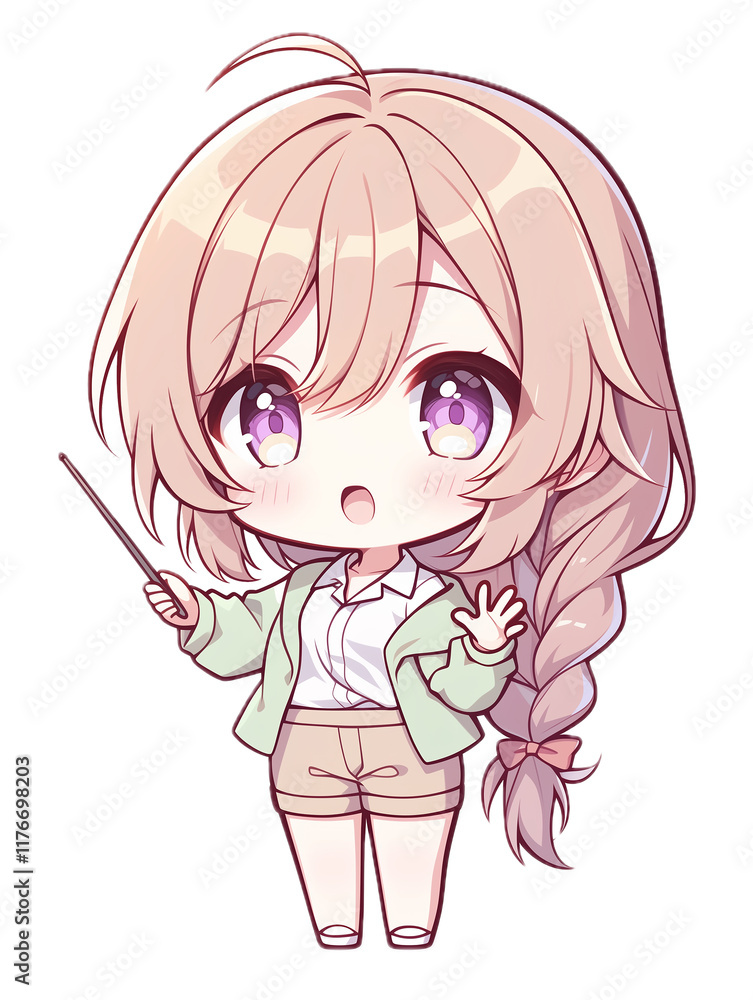 Cute animated character with a pointer engaging in a teaching activity ...