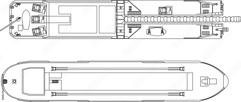 Illustrator sketch of dredging and barges ship technology design for ...