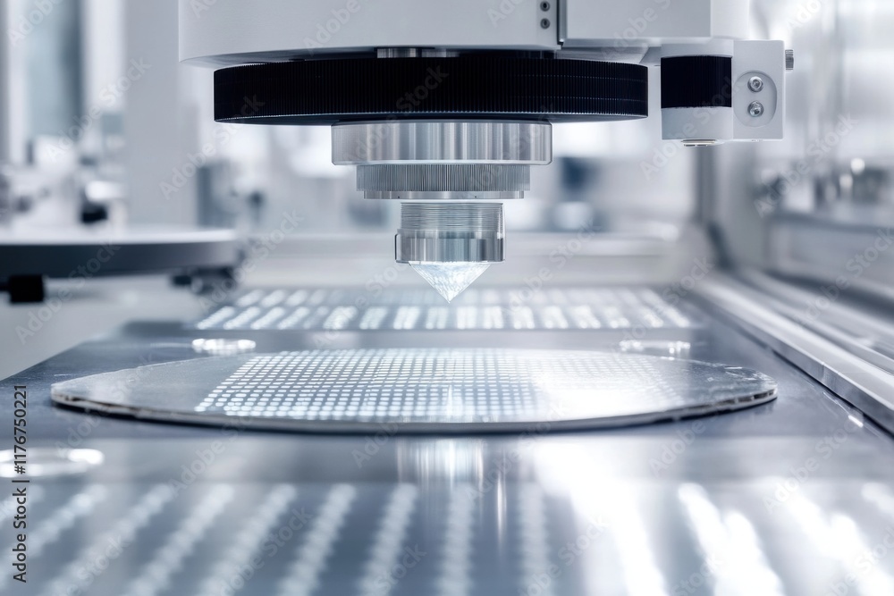 Detailed view of semiconductor manufacturing equipment focusing on ...