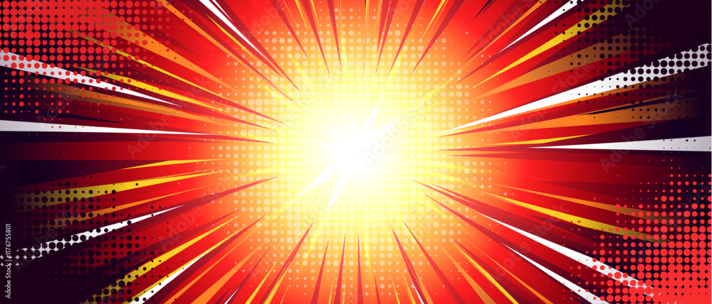 Comic anime explosion background with bright yellow center burst ...