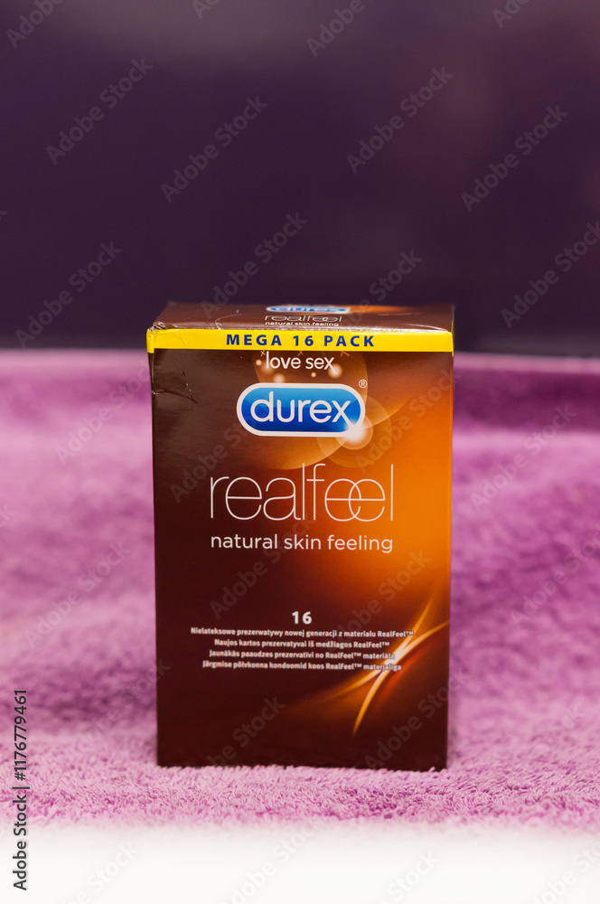 Durex condom box on material Stock Photo | Adobe Stock
