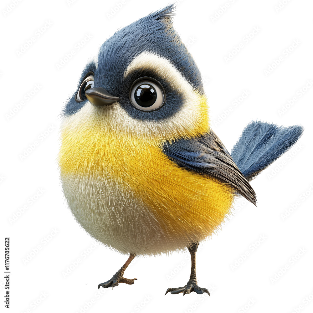 Adorable cartoon titmouse bird with vibrant colors, isolated on a ...