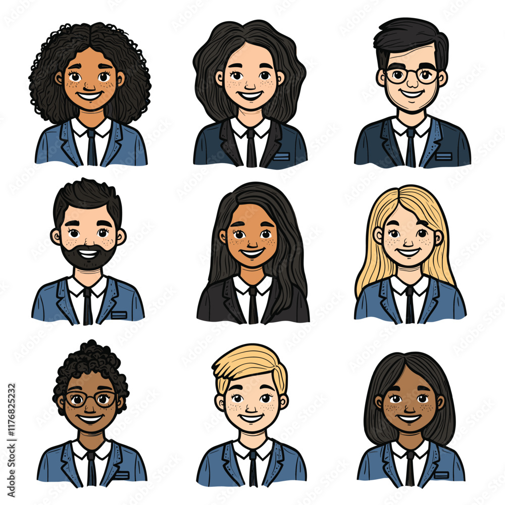 Nine avatars in suits with various hairstyles. Stock Vector | Adobe Stock