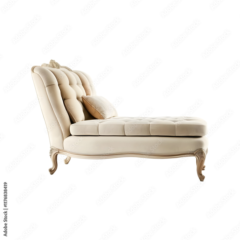 Isolated Ivory velvet chaise lounge on a transparent background PNG, 3D ...