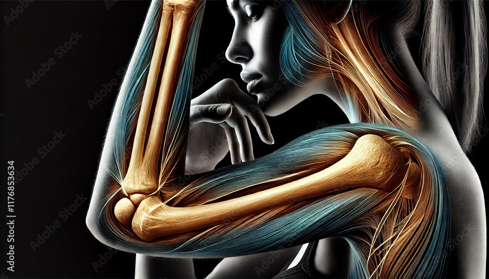 Artistic composition of a human elbow, abstract lighting creating ...