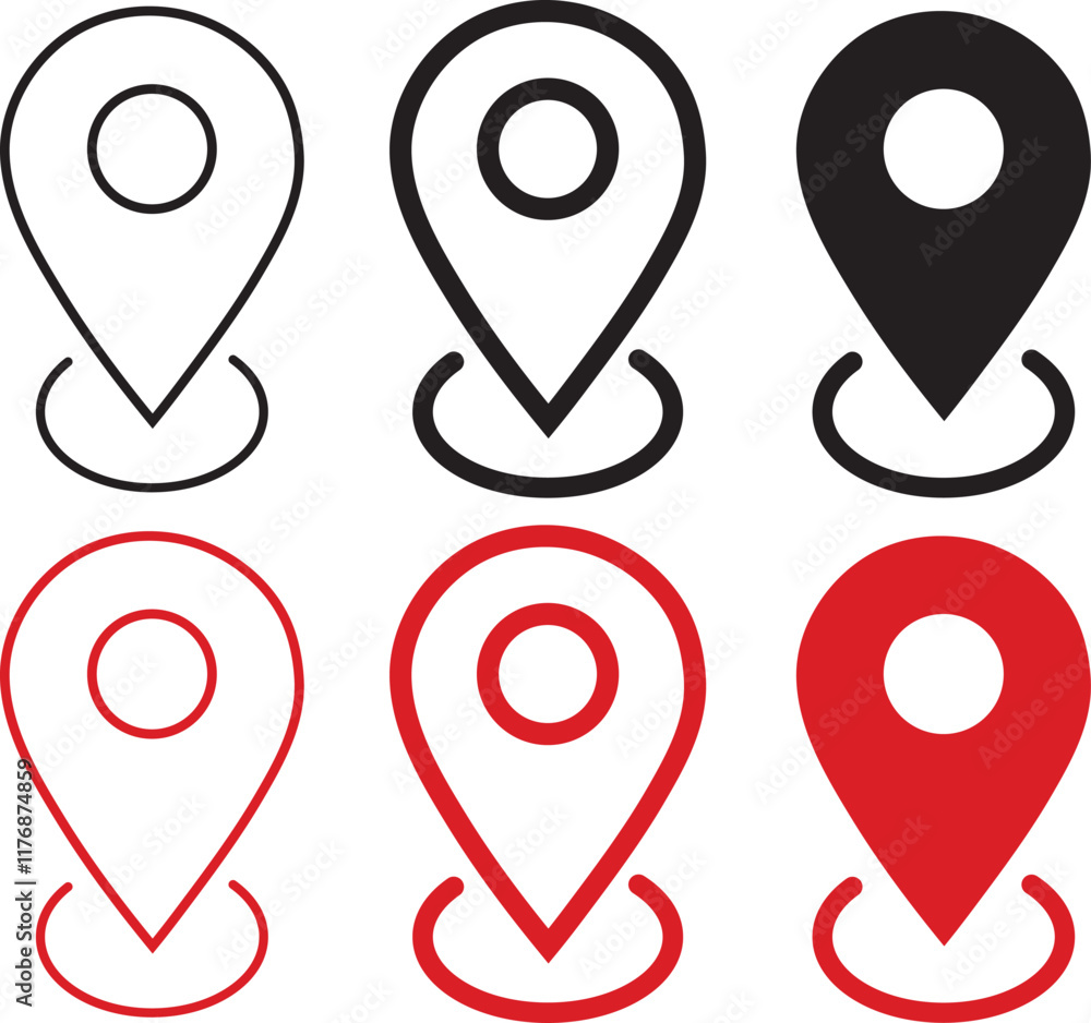 Location pin icon set. Map navigation line style symbol. Gps location ...