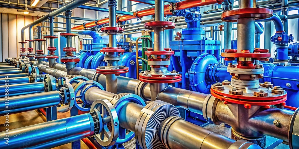 Industrial Water Pipe System: Gate Valves, Reducers & Piping Network ...
