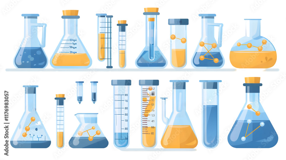 Illustration Stock Graphic set chemical laboratory science flat vector ...
