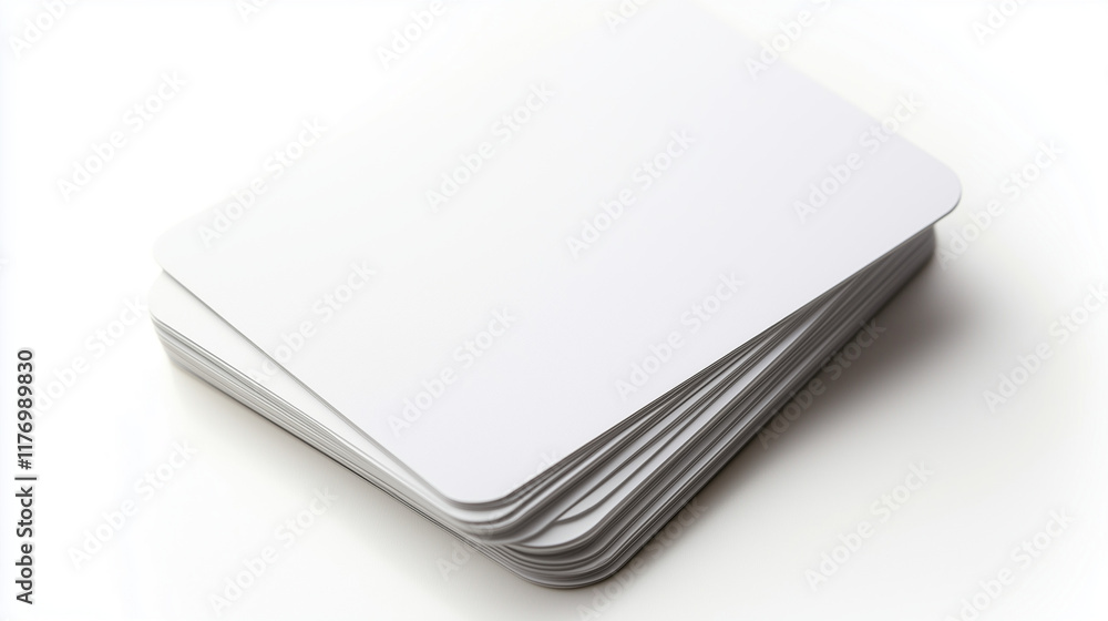 Stack of blank white cards with rounded corners on a clean background の ...