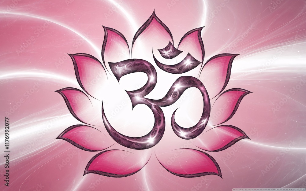 Ganesha with Lotus and Om Symbol, Pink Om symbol in lotus flower. (1 ...