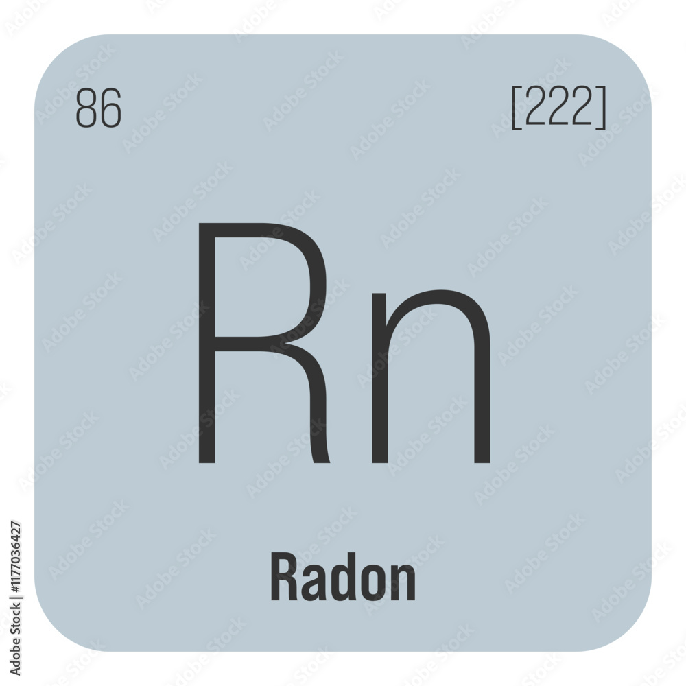 Radon, Rn, periodic table element with name, symbol, atomic number and ...
