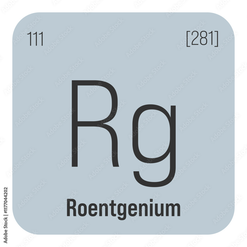 Roentgenium, Rg, periodic table element with name, symbol, atomic ...