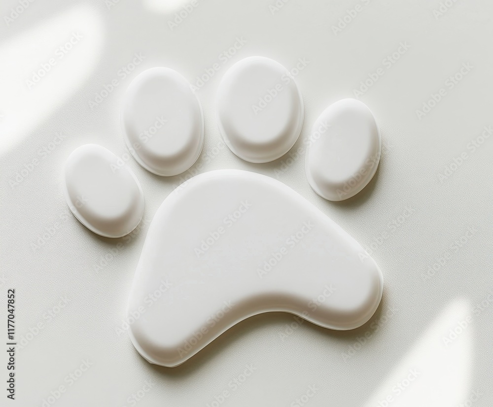 White 3D paw print embossed on a smooth surface, casting soft shadows ...
