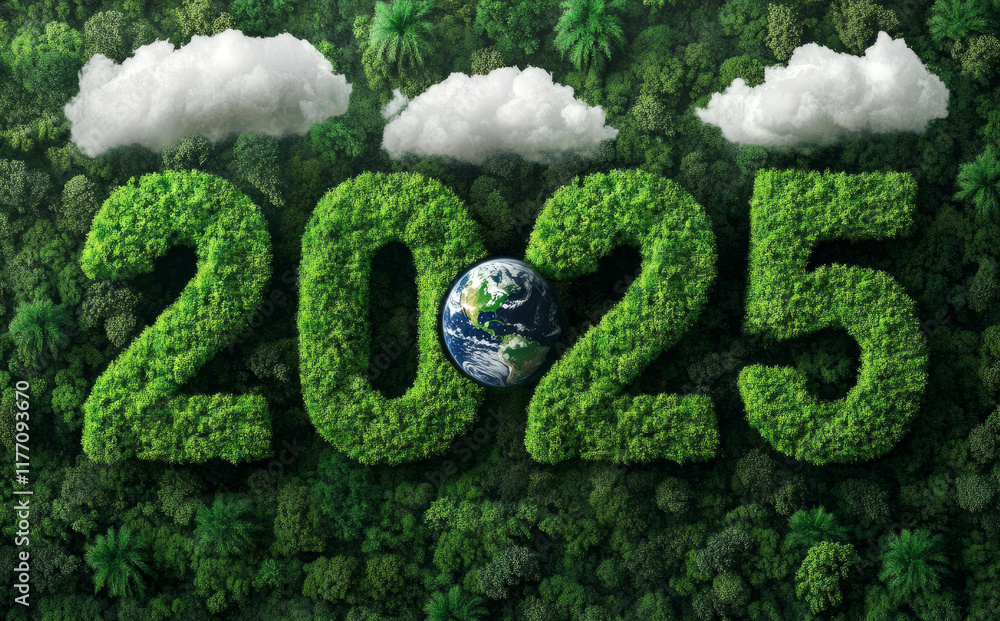 2025 made from a green forest, environment card Stock Illustration ...