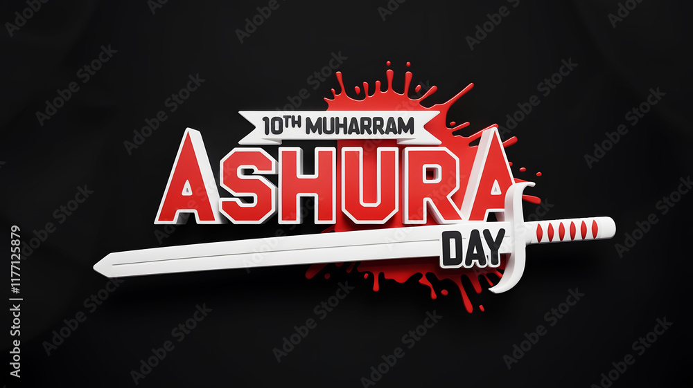 10th Muharram ashura day text on black background with sword, banner ...