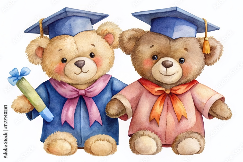 Adorable Teddy Bears Graduation Watercolor, Cute Graduates Holding ...