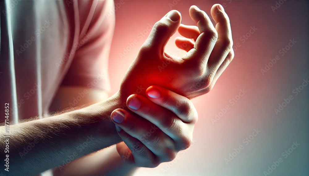 Redness in the hand of man. Concept of rheumatic arthritis, rheumatism ...