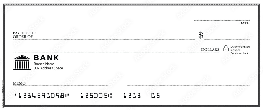 Bank check, vector blank money cheque, checkbook template with ...