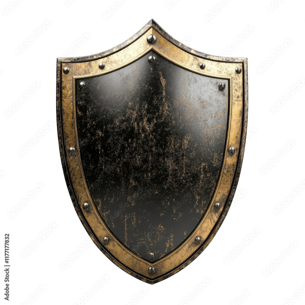 Black and gold medieval shield design isolated on transparent ...