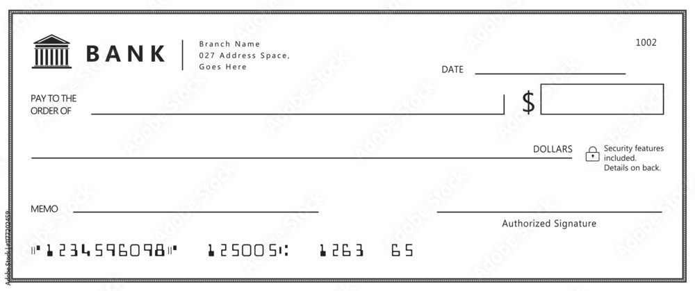 Bank check, vector blank money cheque, checkbook template with ...