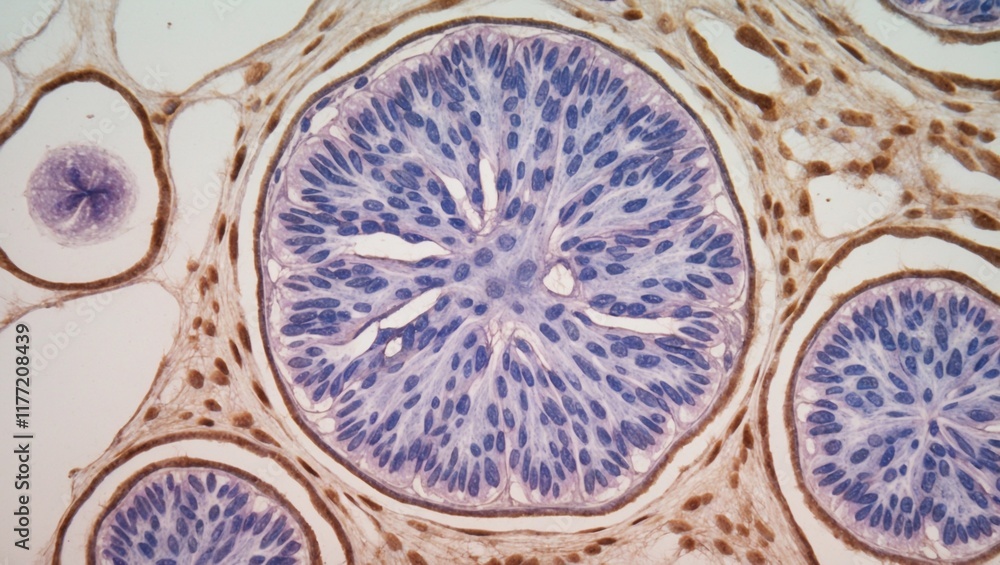 A microscopic examination of abnormal lymph node tissue reveals a ...