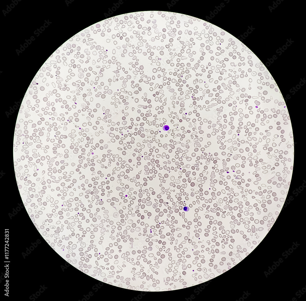 Hematological slide of Microscopic image showing severe microcytic ...