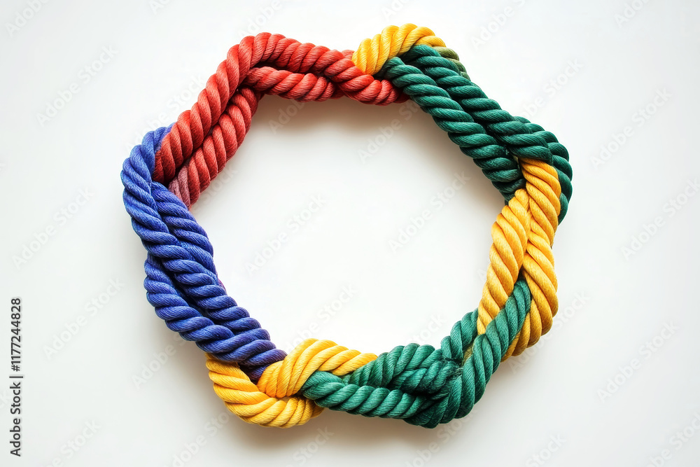 Multicolored ropes intertwined in an octagon shape symbolize unity and ...
