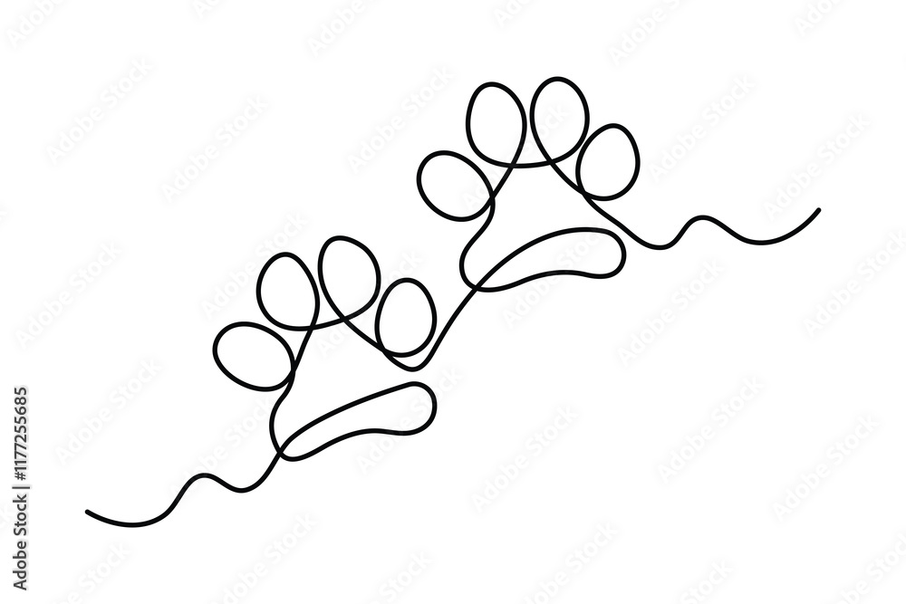 Dog paw single line drawing of continuous one line drawing of Isolated ...