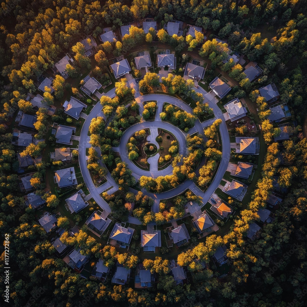 Aerial view of house cluster in a sub division in Suburbs in metro ...