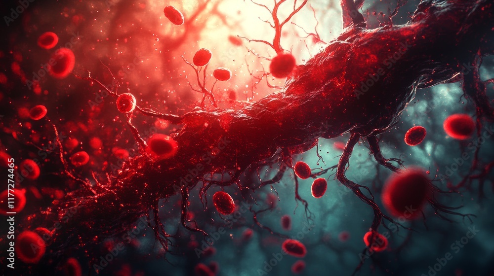 Microscopic View of Red Blood Cells and Vessels Highlighting ...