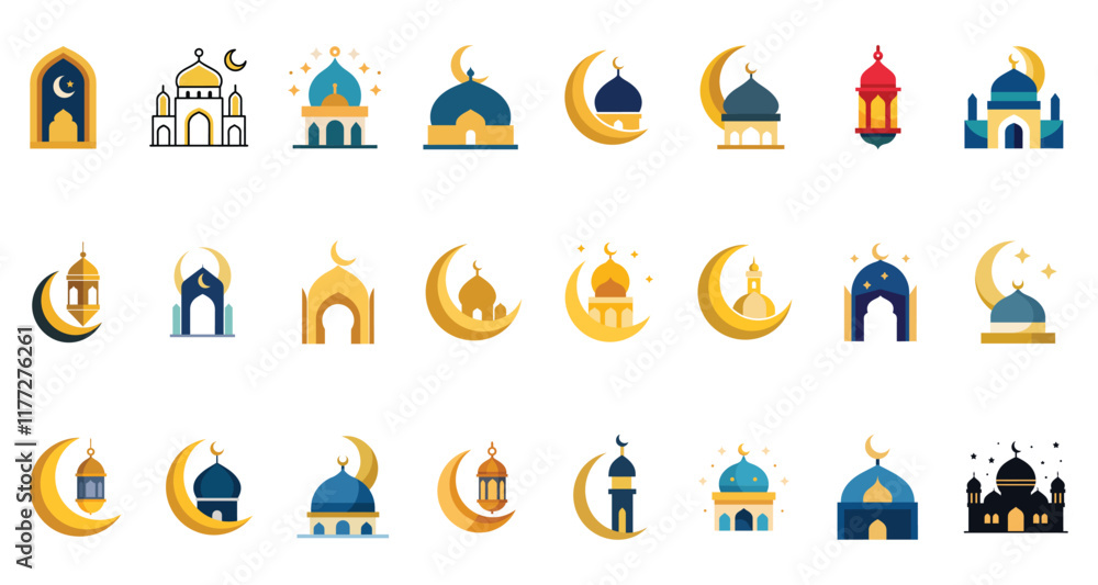 Islamic Themed Prayer Color Vector Set Elements Collection dua asr eid ...