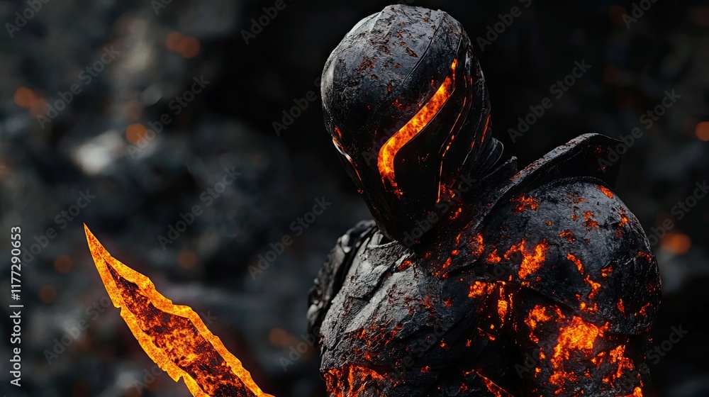 Lava Armored Knight With Flaming Sword Stock Photo | Adobe Stock