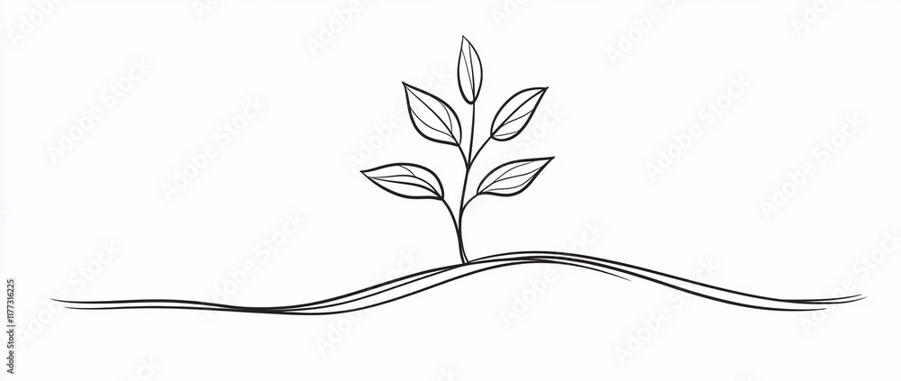 Simple line drawing of a small plant growing from the ground. Stock ...