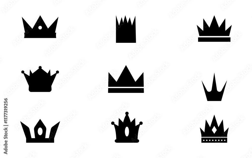 Crowns Clip Art Collection.Set of various black crown silhouettes on a ...