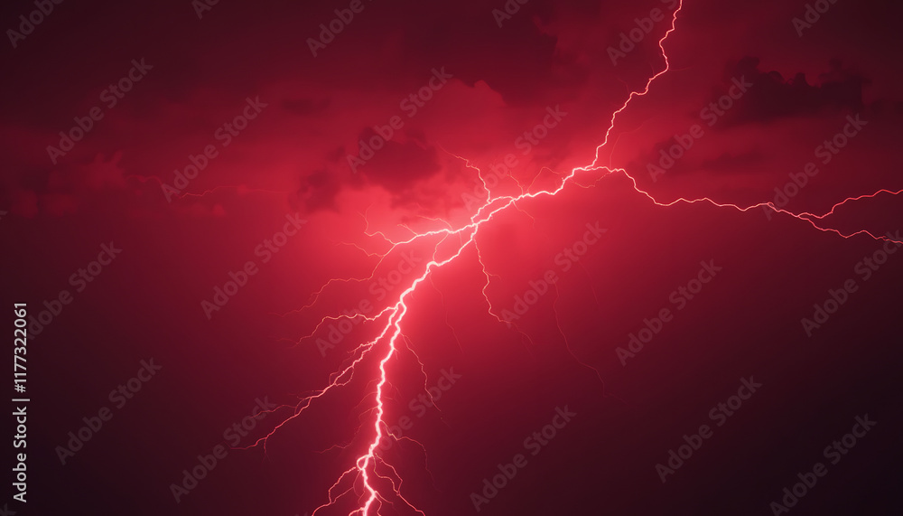 electric texture. red lightning on dark sky background. Thunderbolt ...