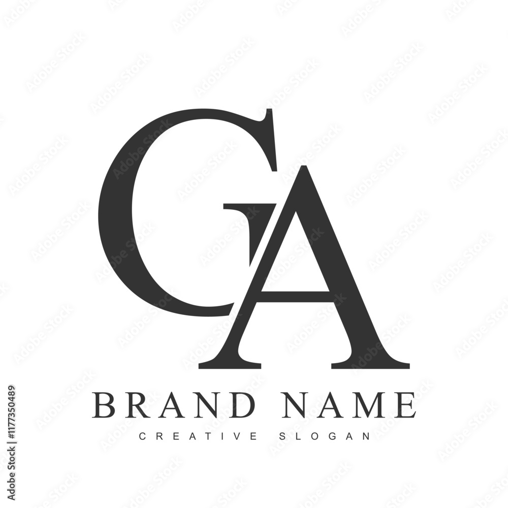 GA trendy logotype template. Initial letter g and a classic font style ...