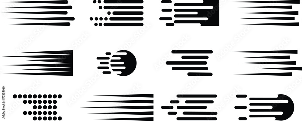 Comic speed motion lines icon set black linear vector collection ...