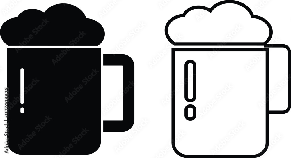 Depiction of frothy beer mug icon set isolated on transparent ...