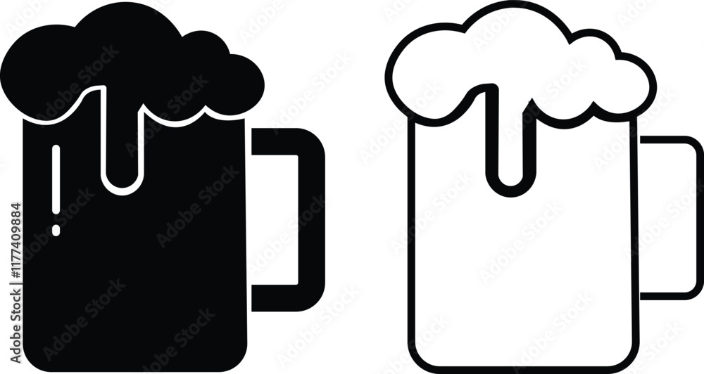Depiction of frothy beer mug icon set isolated on transparent ...