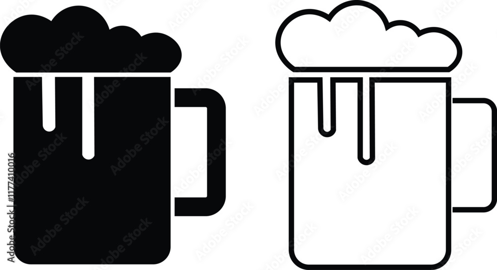 Depiction of frothy beer mug icon set isolated on transparent ...