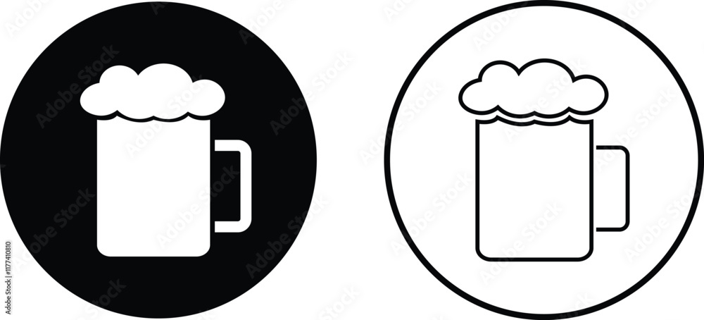 Depiction of frothy beer mug icon set isolated on transparent ...