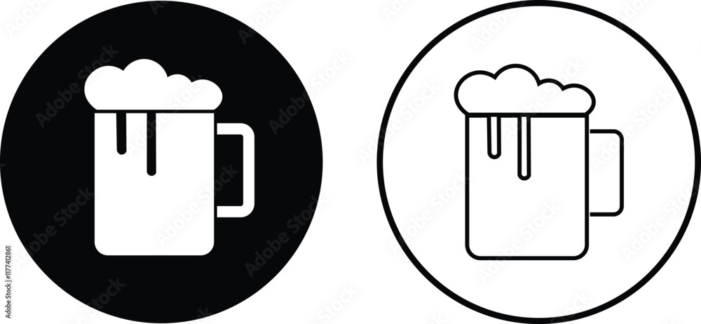 Depiction of frothy beer mug icon set isolated on transparent ...