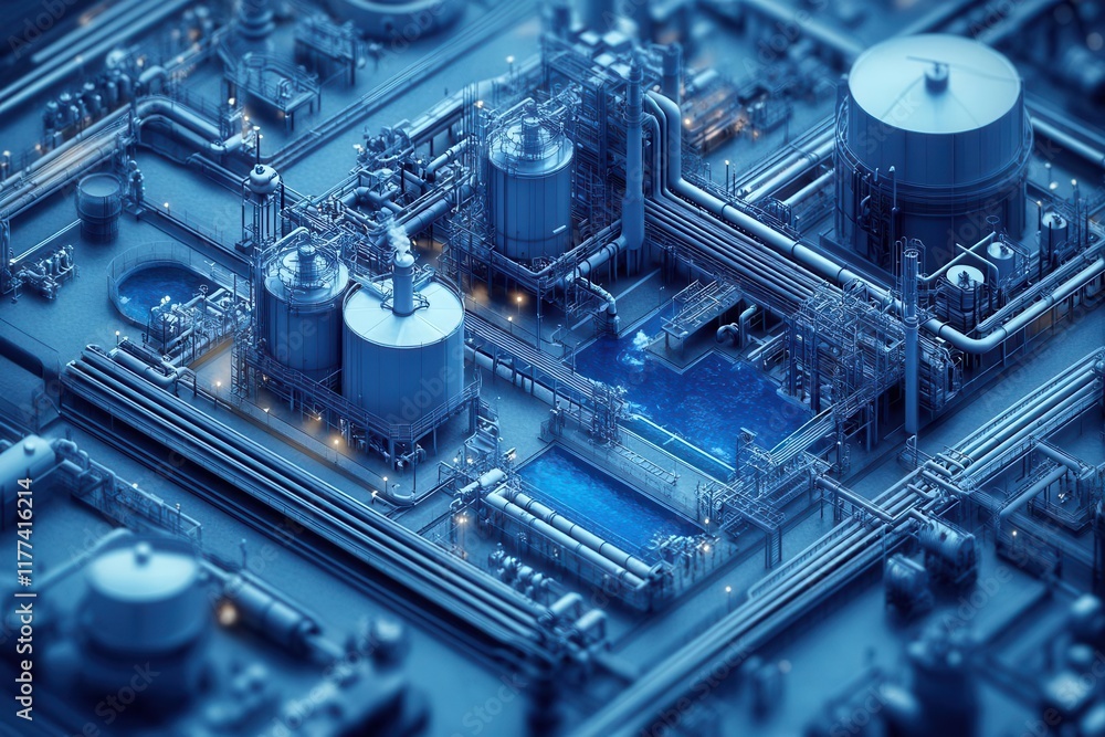 detailed 3d isometric water treatment facility illustration with ...