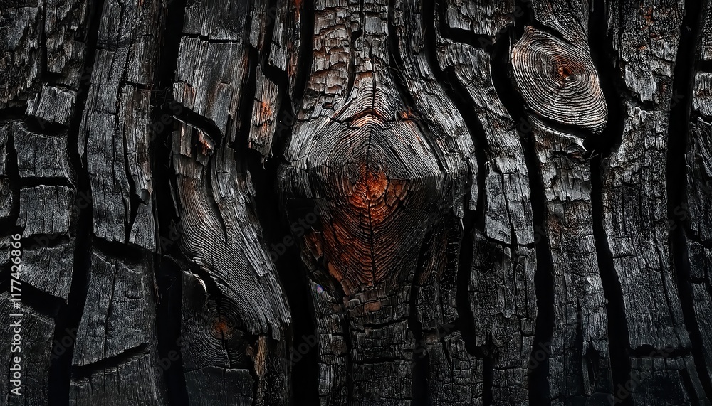 Charred Tree Bark Close-Up Highlighting Burnt Texture, Deep Cracks, and ...