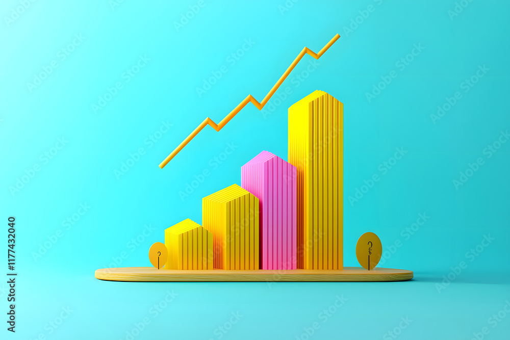 colorful triangular bar graph with rising trend line, showcasing ...