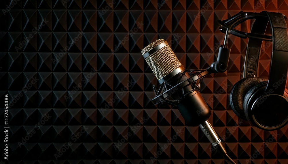 Contemporary metal microphone with wire placed on background of ...