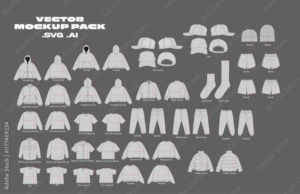 Basic Pack Vector Mockup Streetwear Clothing Vector Mockup Pack ...