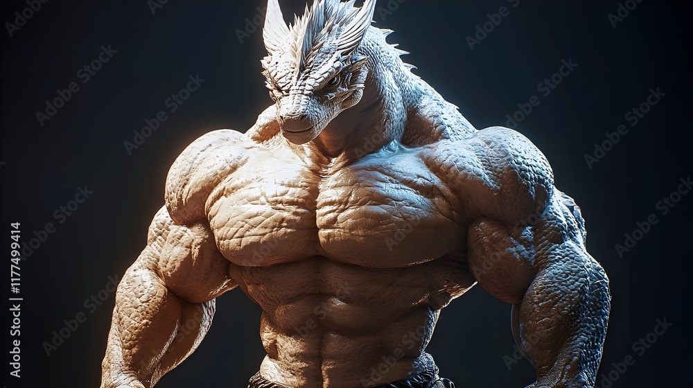 Stock-Illustration „3D render of a muscular dragon bodybuilder in a ...
